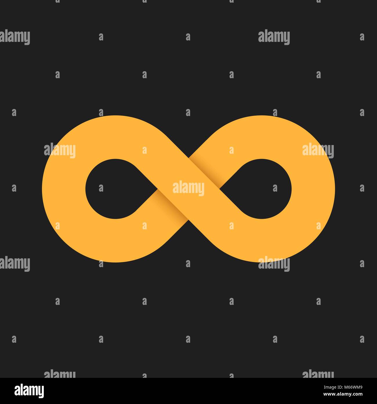 The symbol of infinity of yellow color is isolated on a black ...