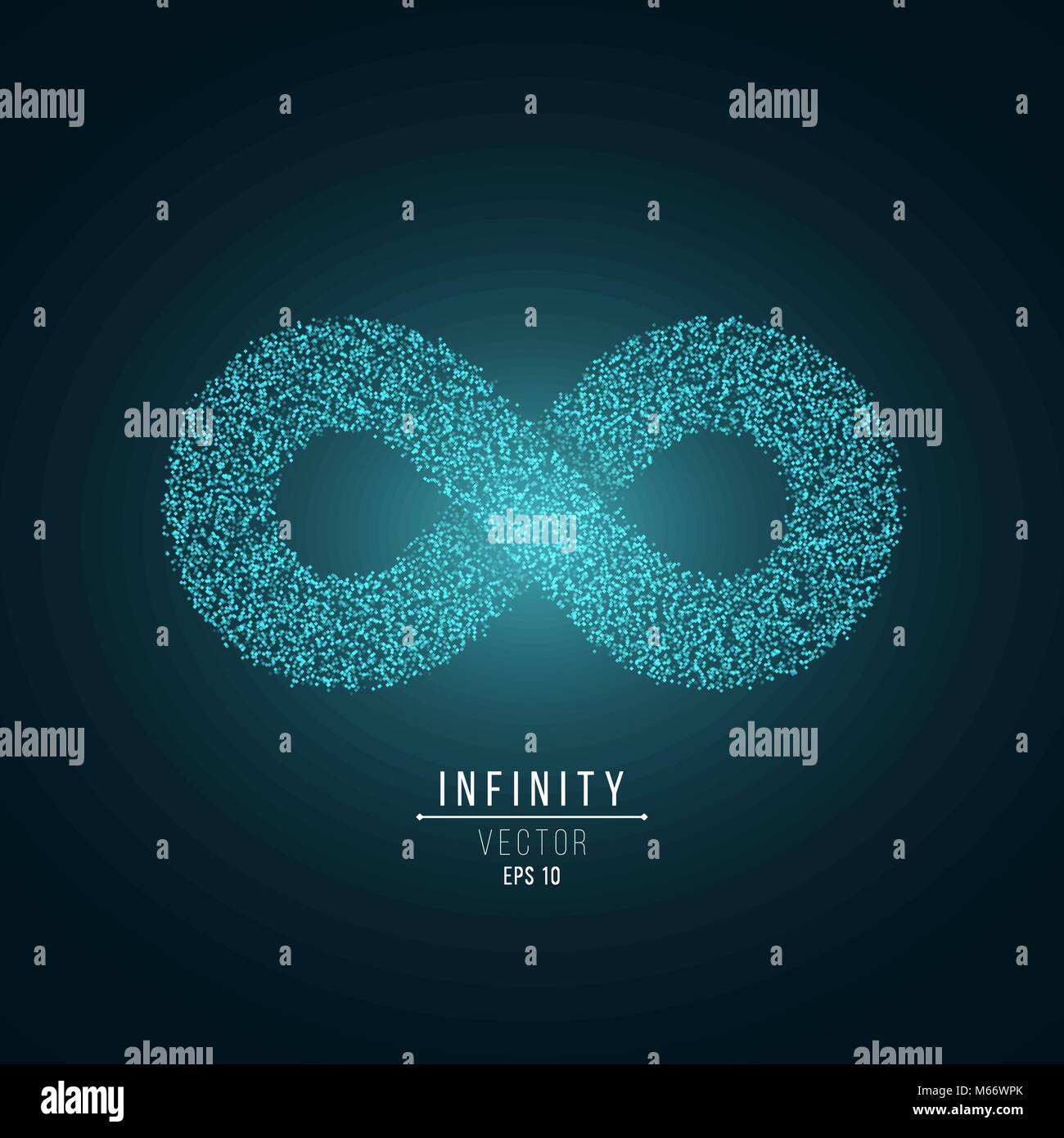 Glowing symbol of infinity from small blue particles. Volumetric sign ...