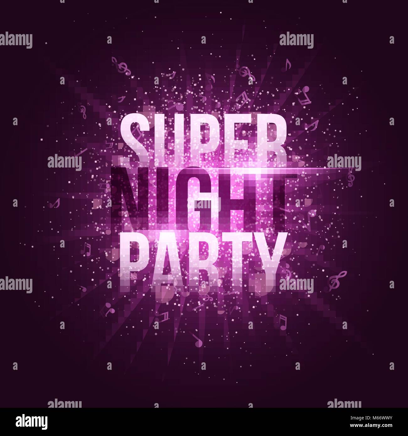 Super night party. Bright purple flash with rays of light and glare ...
