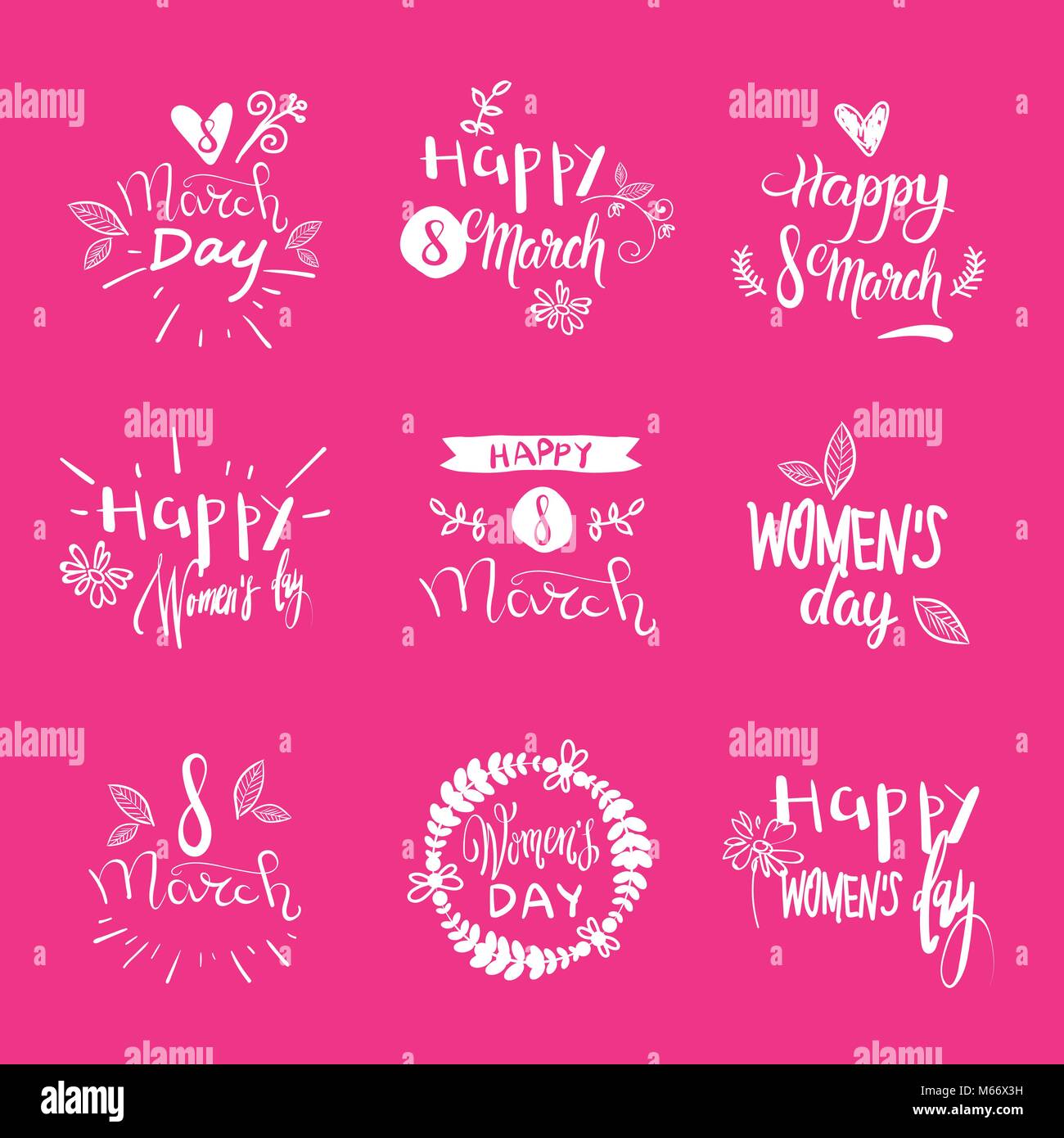 Set Of 8 March Holiday Stickers On Pink Background Creative Hand ...