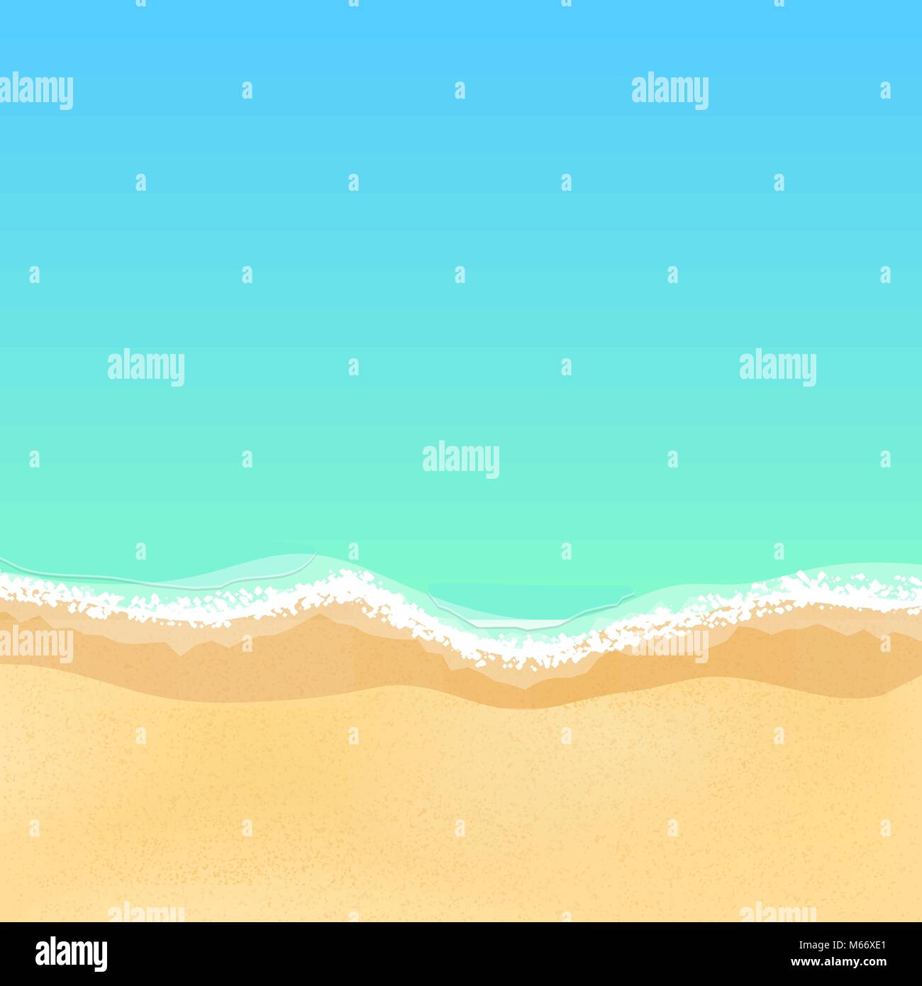 Top view of a cartoon sea beach. Bright sandy beach. Sea tide, sea ...