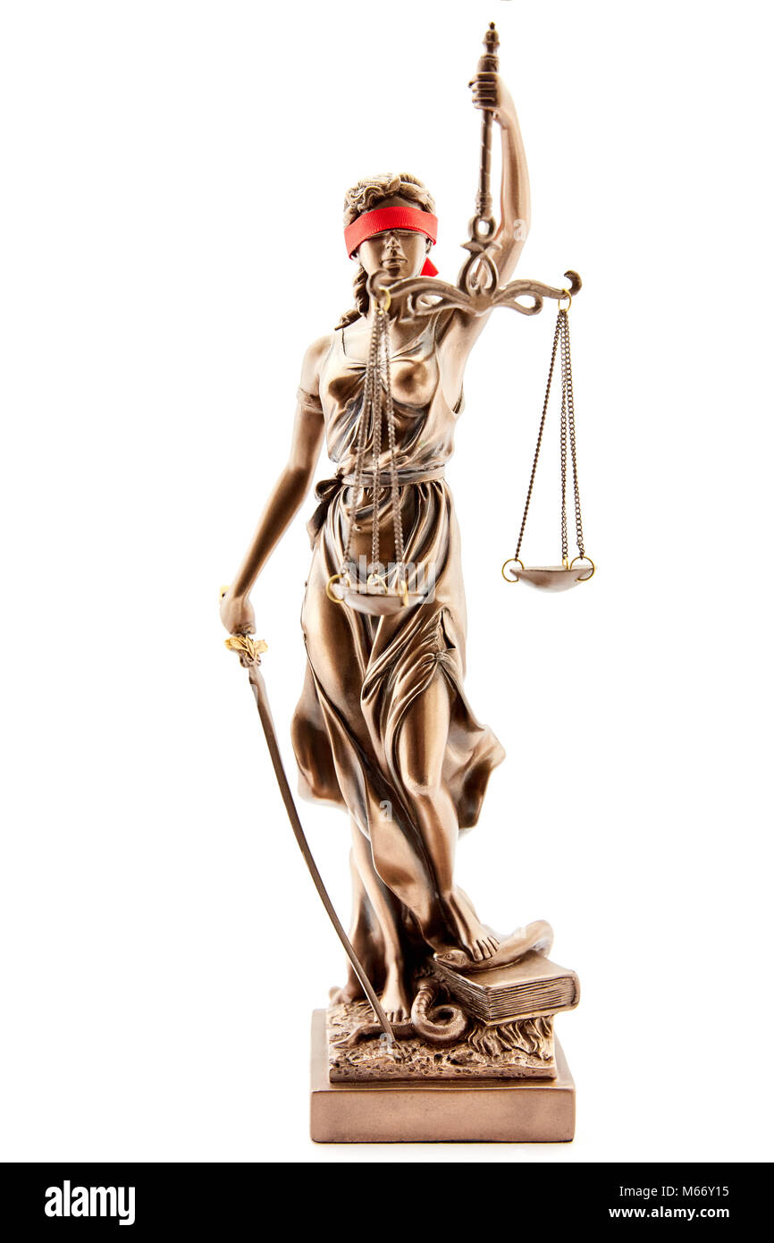 Blind Justitia with blindfold as law and justice concept Stock Photo ...