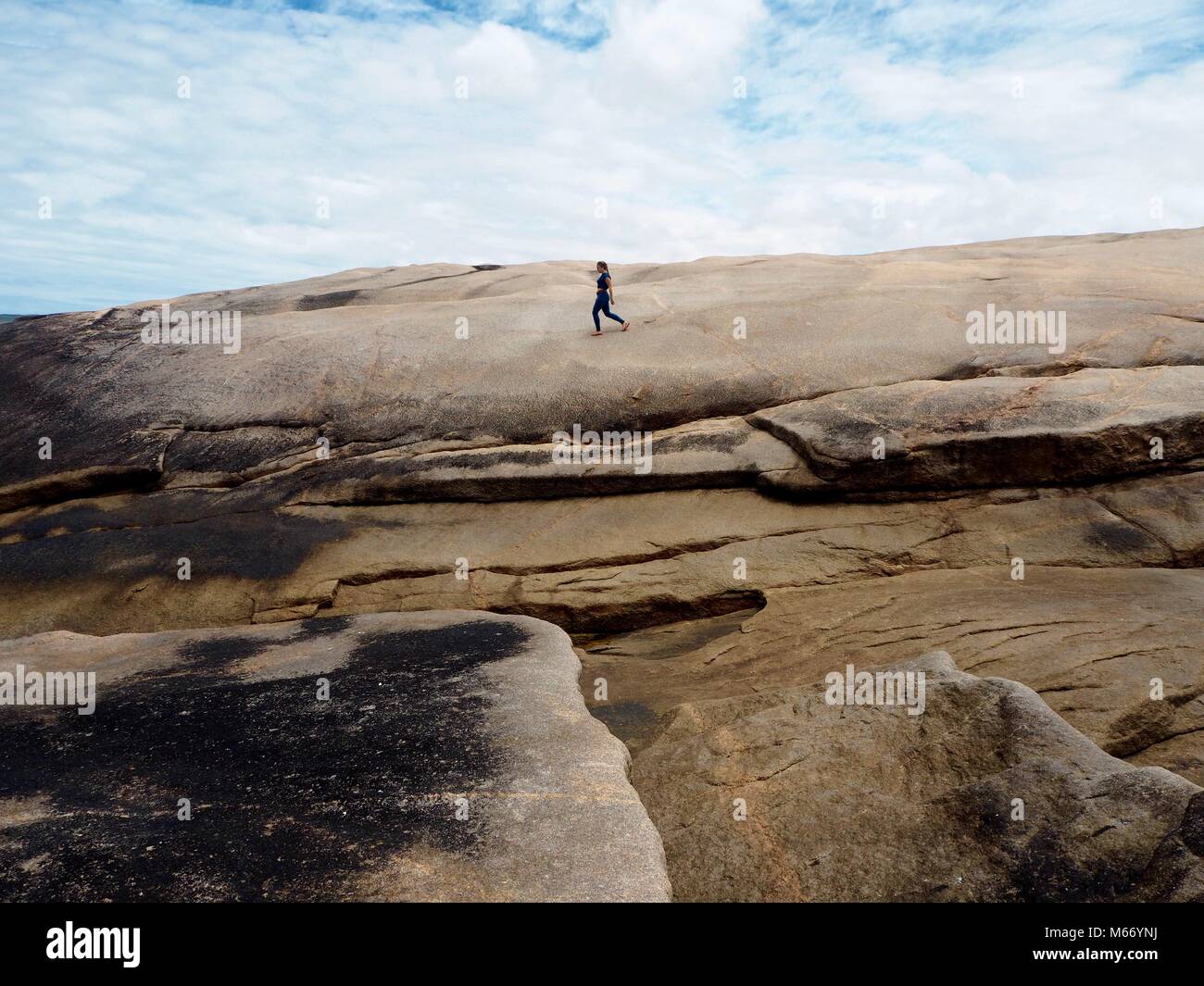 Rock climbing in beautiful Esperance in South Australia. German girl ...