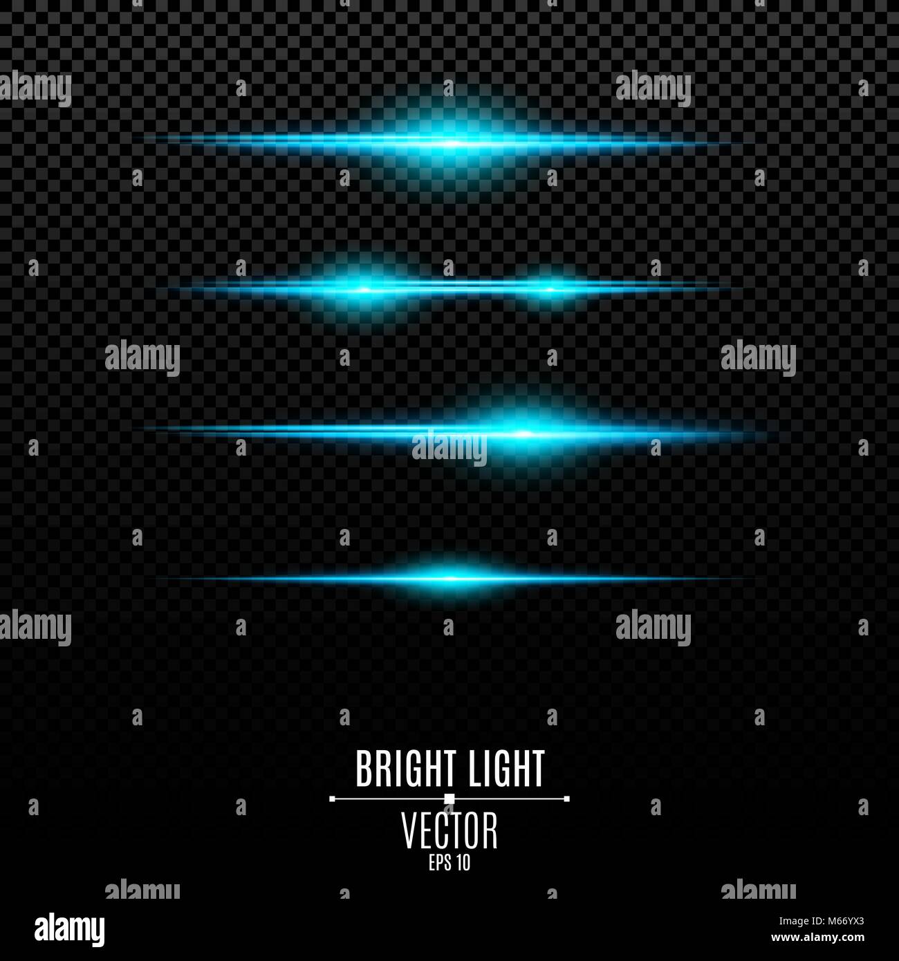 Abstract blue lights on a transparent background. Bright flashes and ...