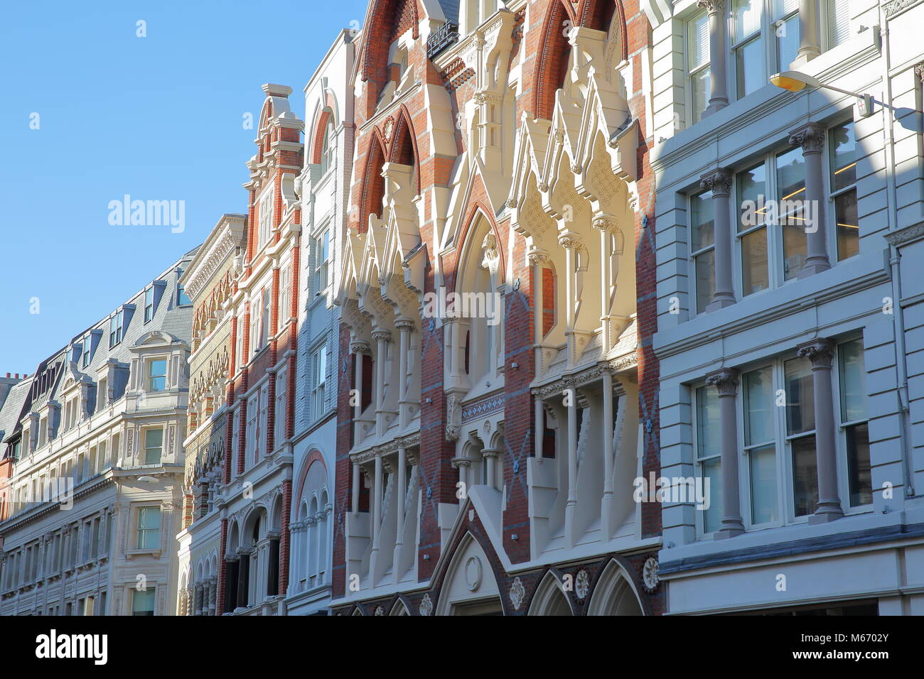 LONDON, UK – FEBRUARY 25, 2018: Colorful facades of buildings on ...