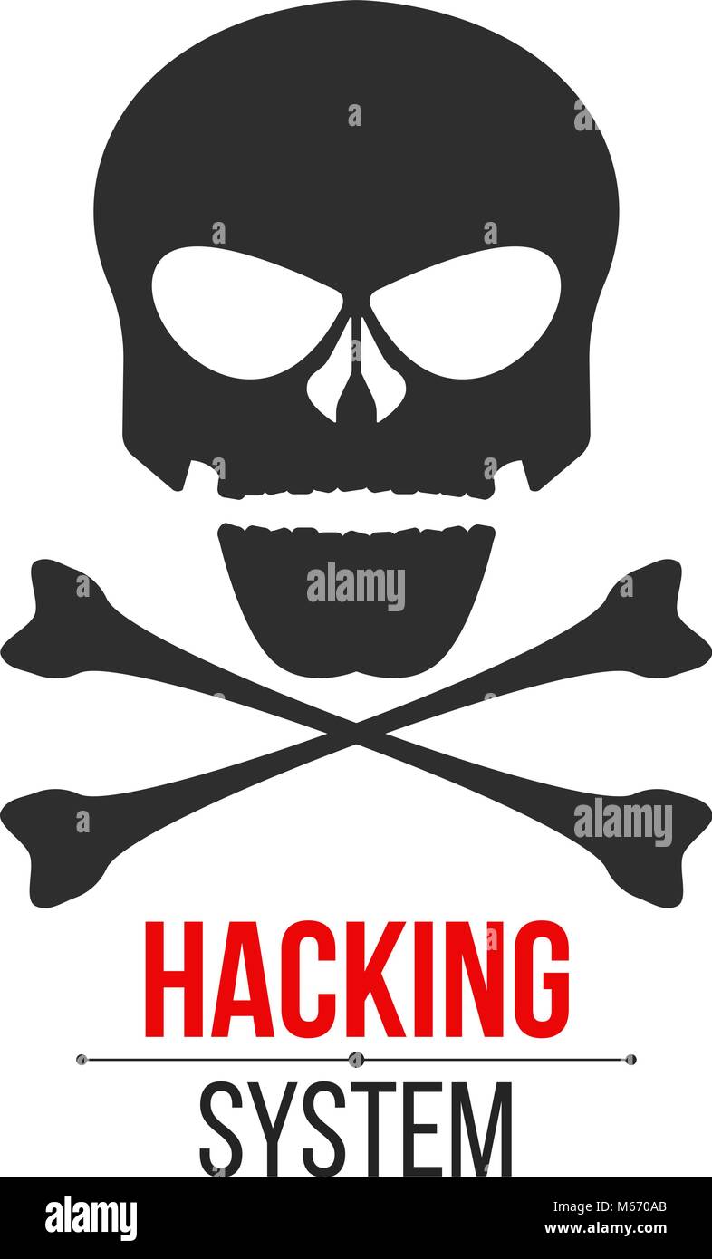 Skull icon on white background. The hacker hacked the system. Cyber ...
