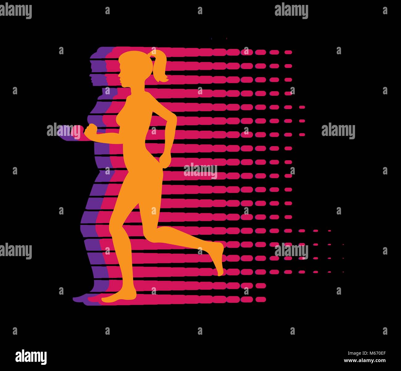 Colorful silhouette of a running girl. Vector illustration. 10 eps ...