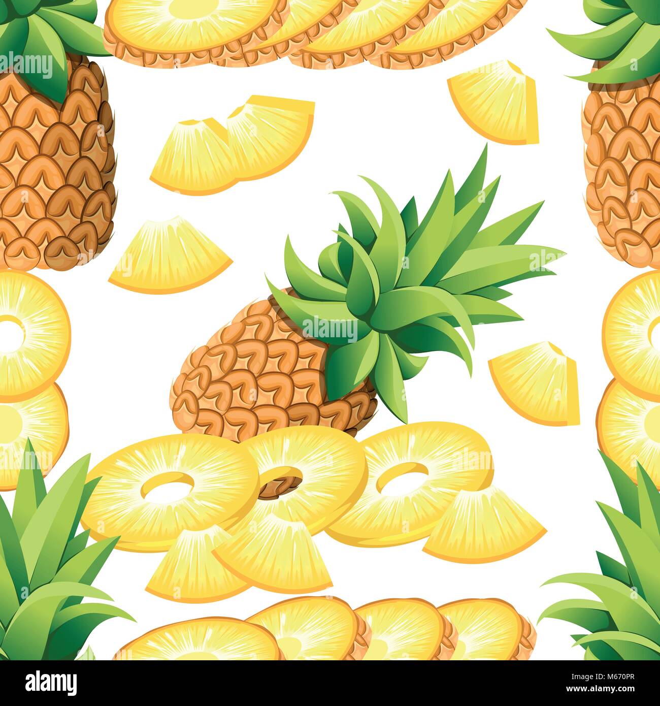 Pattern of pineapple of banana and slices of pineapples. Vector ...