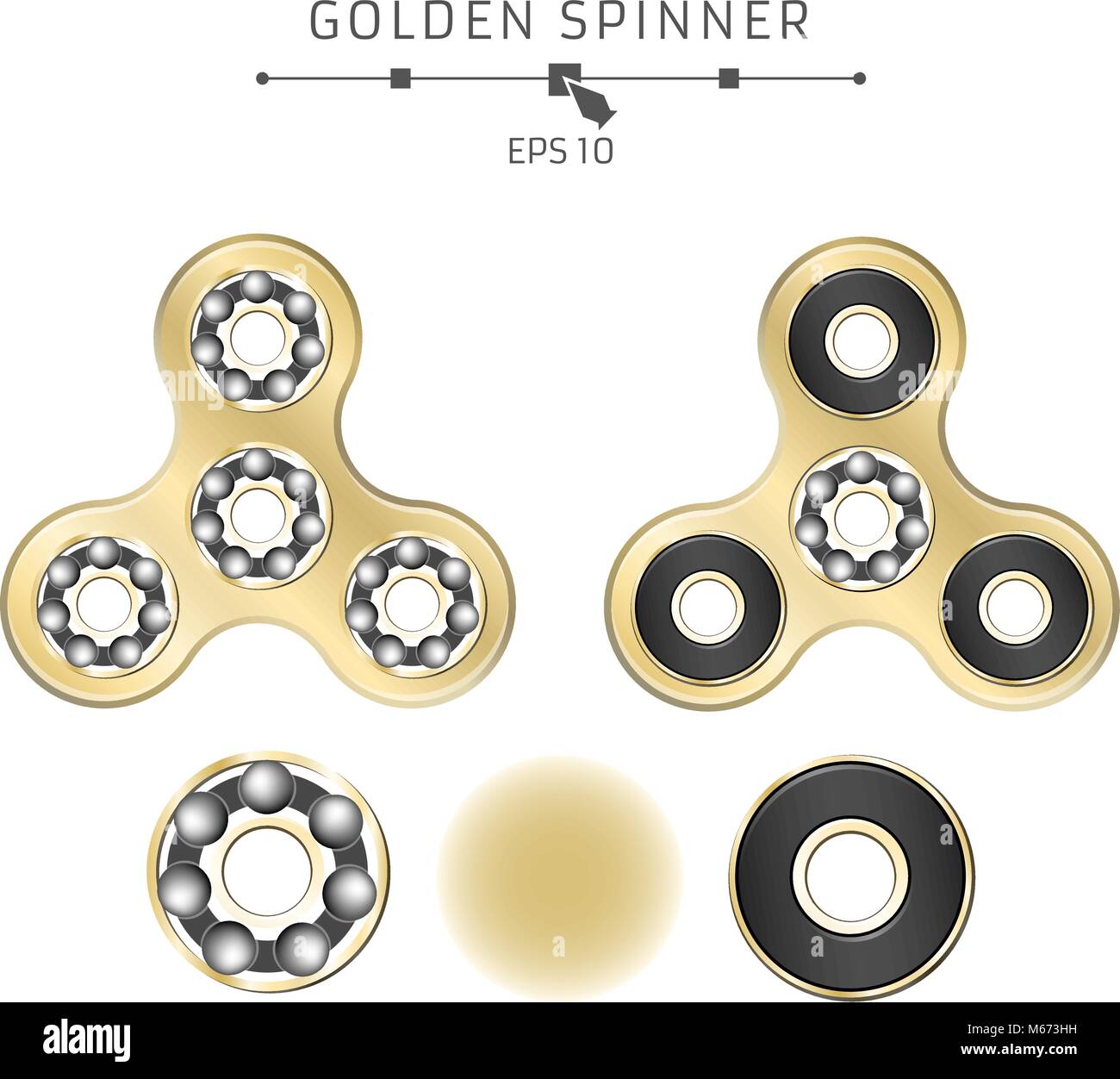 Realistic golden spinner on a white background. Disassembled bearings ...