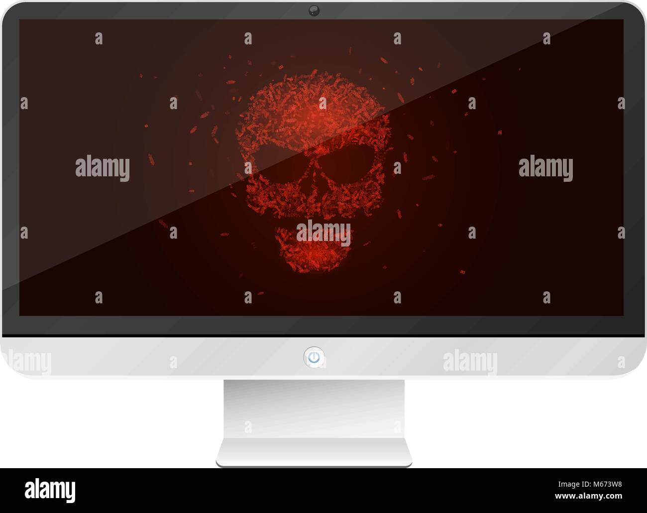 Modern, high-tech computer isolated on white background. A glowing red ...