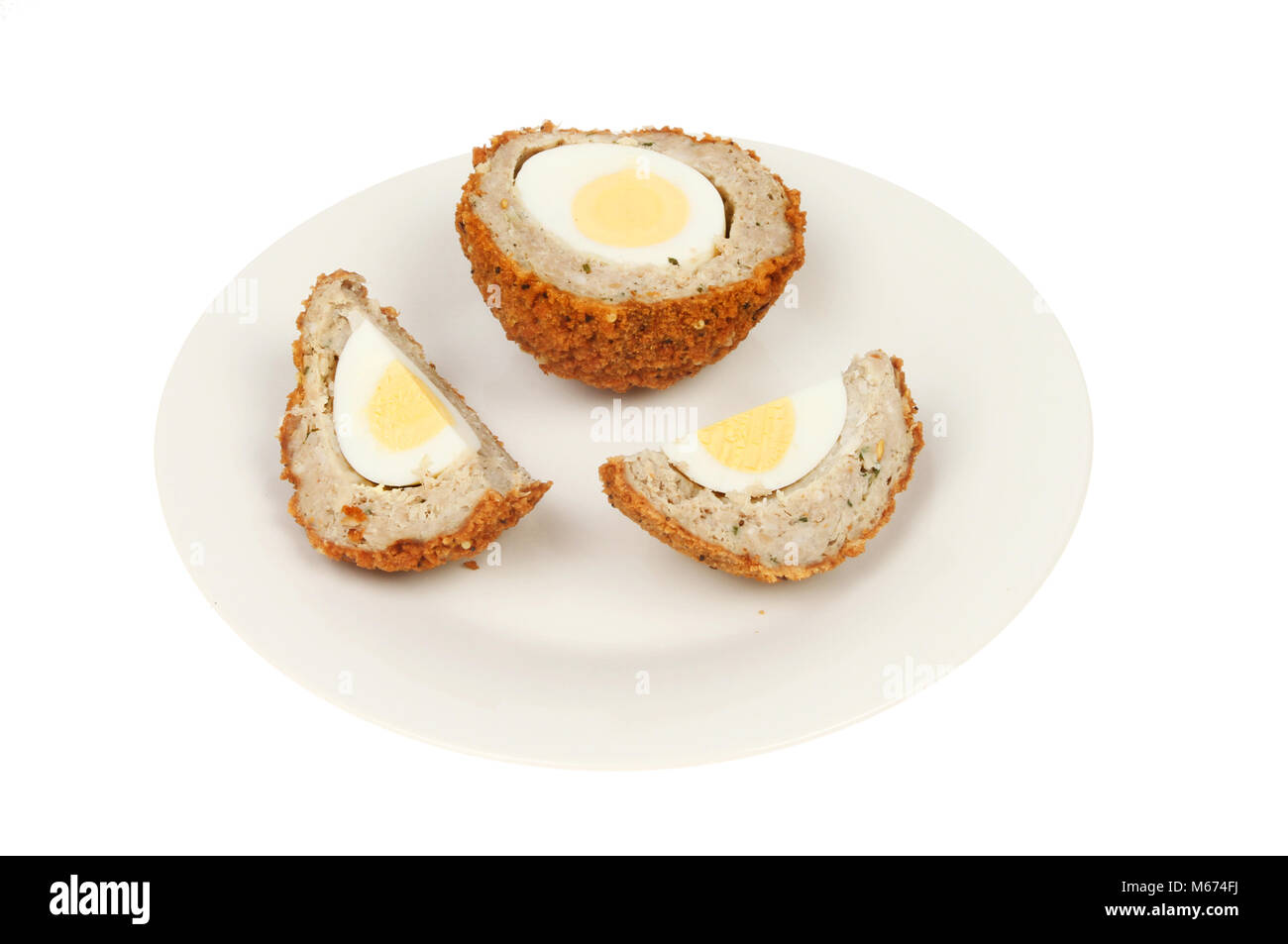 Scotch egg on a plate isolated against white Stock Photo - Alamy