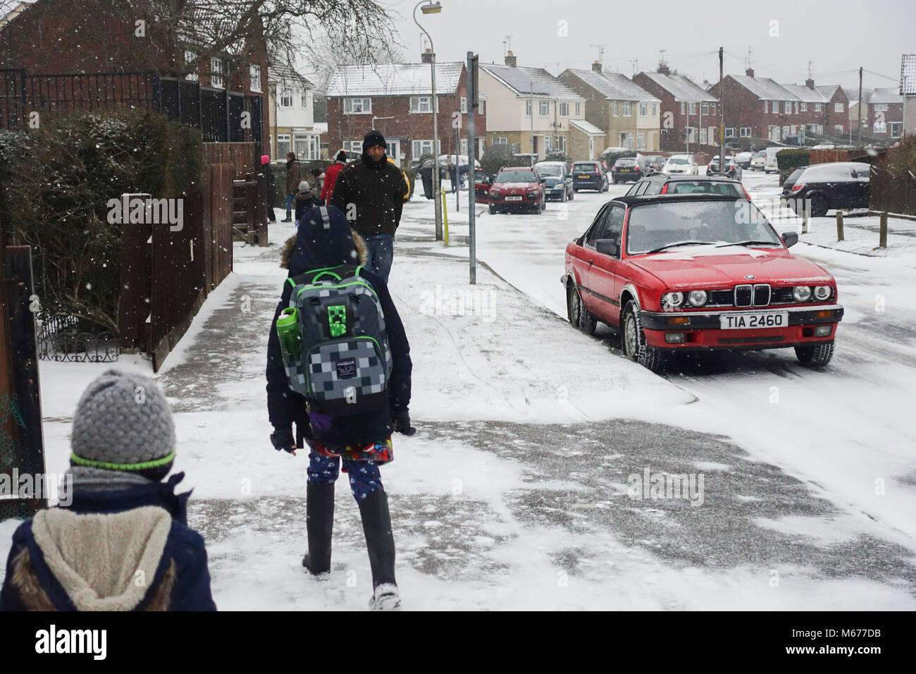 Reading, UK. 1st March 2018. UK Weather: Snow in Reading as children ...