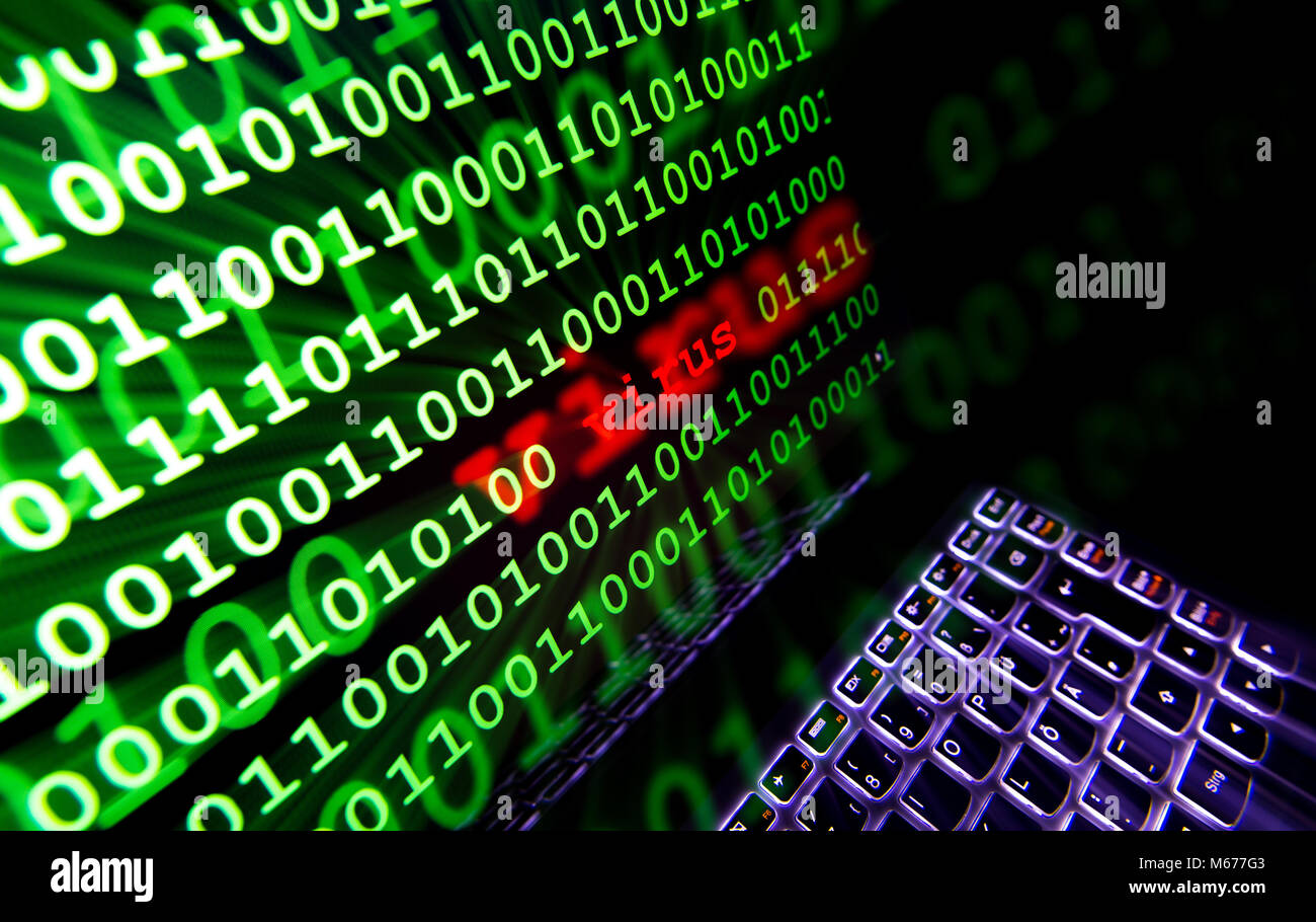 ILLUSTRATION - The word "Virus" is shown on the screen on a laptop ...