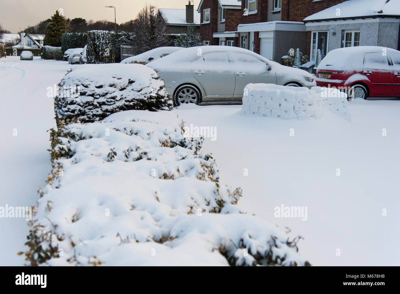 Longniddry, Scotland. 1st Mar, 2018. UK Weather: Snowy street in ...