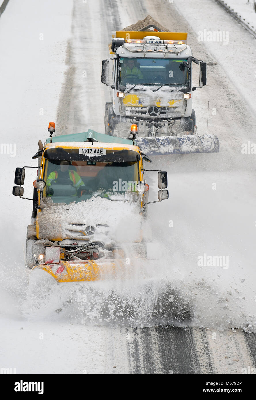 Snowplough's clearing the M80 motorway at Cumbernauld, Scotland during ...