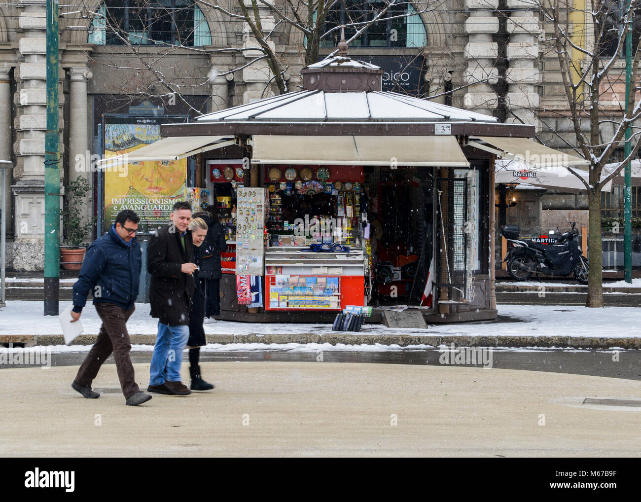 Milan, Italy - Mar 1st, 2018: Unusually cold and snowy weather due to a ...