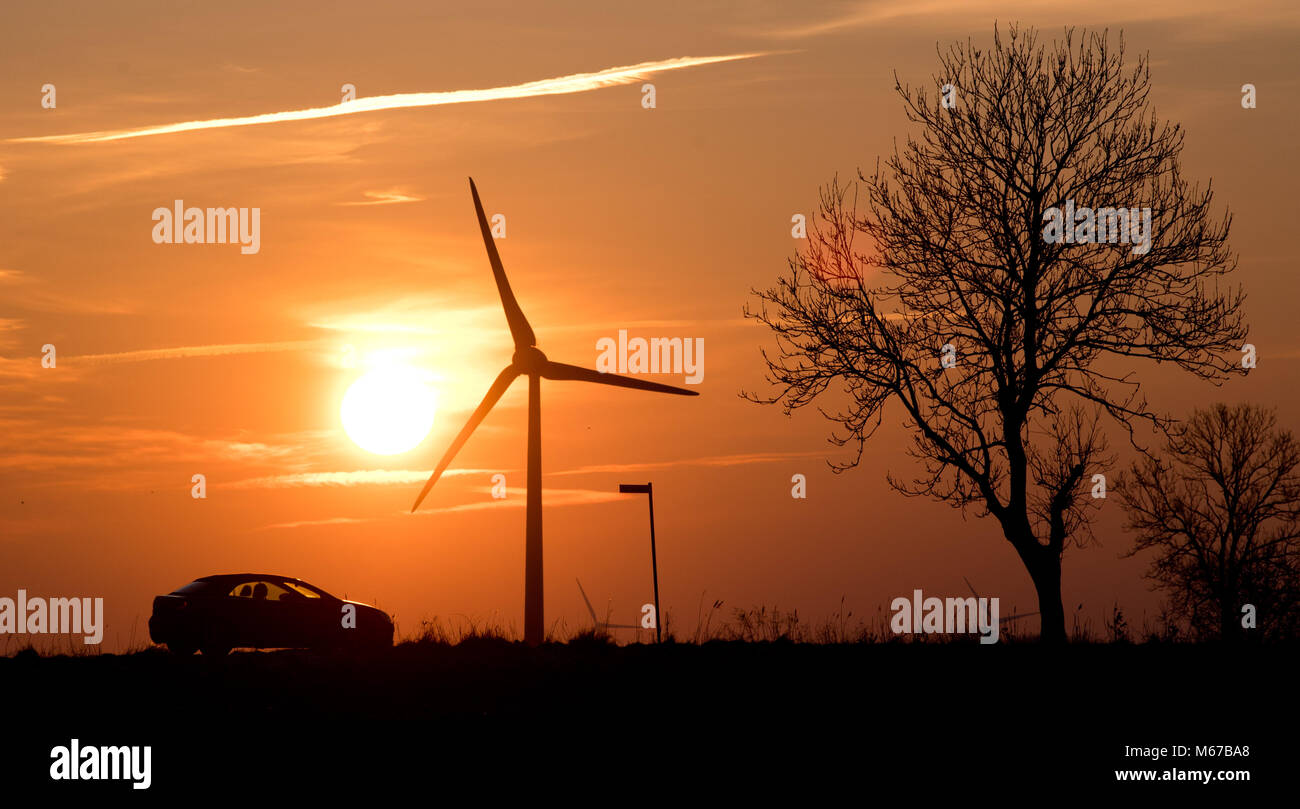 Sehnde, Germany. 01st Mar, 2018. A car driving along a surface road as ...
