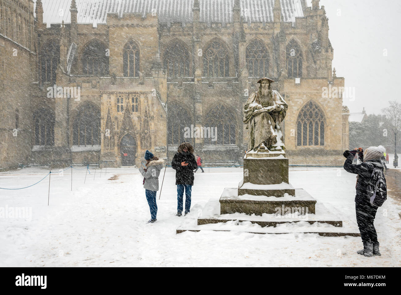 Exeter, Devon, UK. 1st March 2018. UK Weather. Exeter in the heavy snow ...