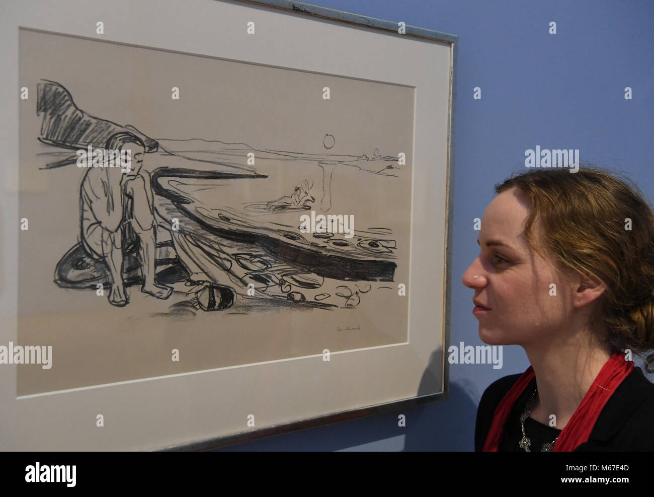 01 March 2018, Germany, Alkersum: The lithograph "Omega's flight" by ...