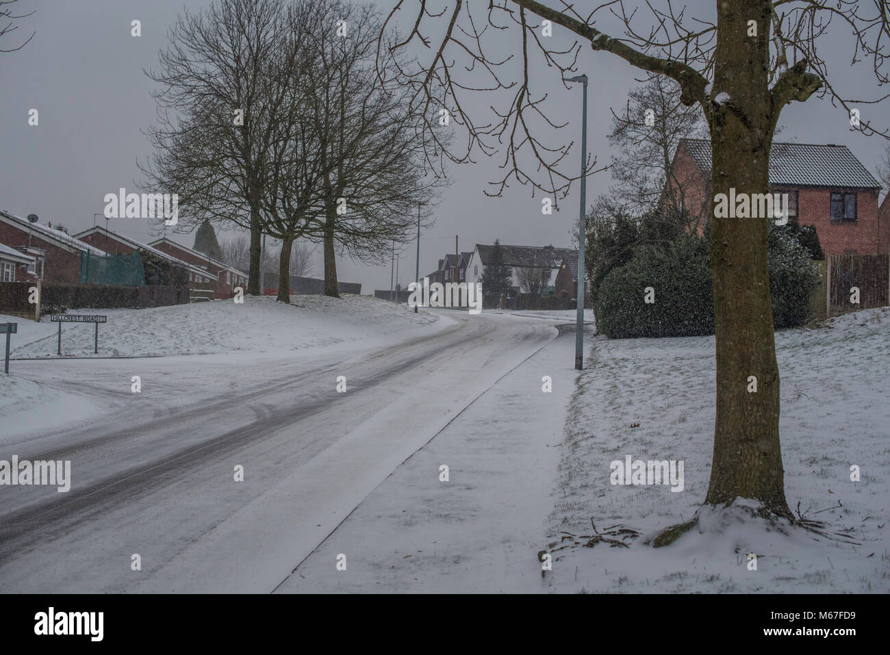 Snow Covered roads and pathways in the West Midlands town of Telford in ...