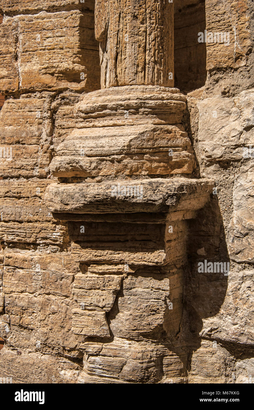 Close-up of old stone column base in Chateaudouble, a quiet village ...