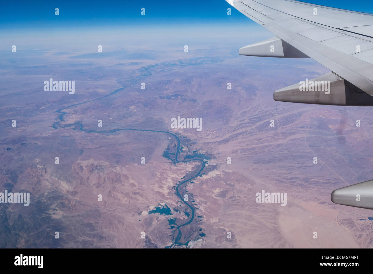 Aerial view of the Colorado River, border of California and Arizona ...