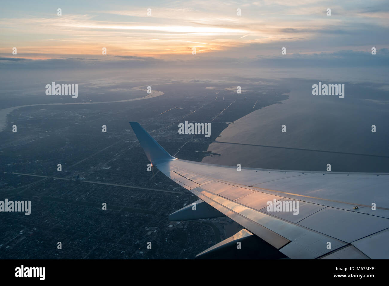 Aerial sunset view of New Orleans cityscapes, Louisiana Stock Photo - Alamy