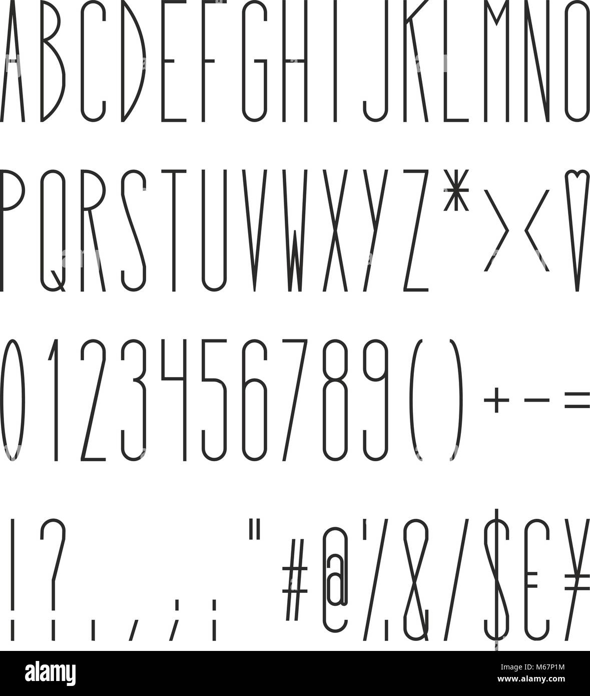 Tall And Skinny Regular Alphabet, Numbers And Symbols Stock Vector ...