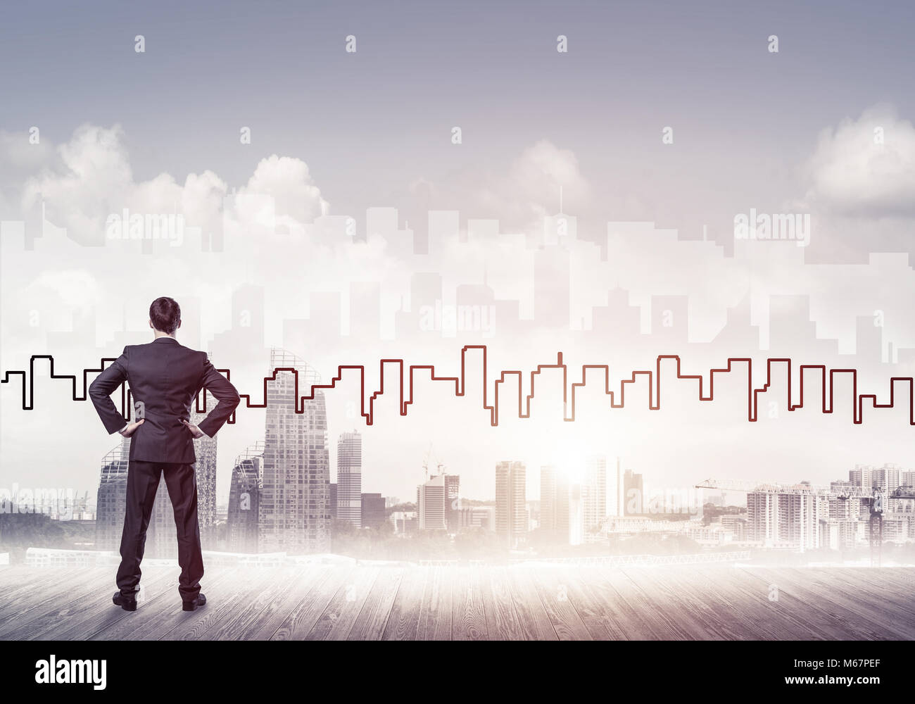 Motivation and inspiration concept with modern cityscape and bus Stock ...