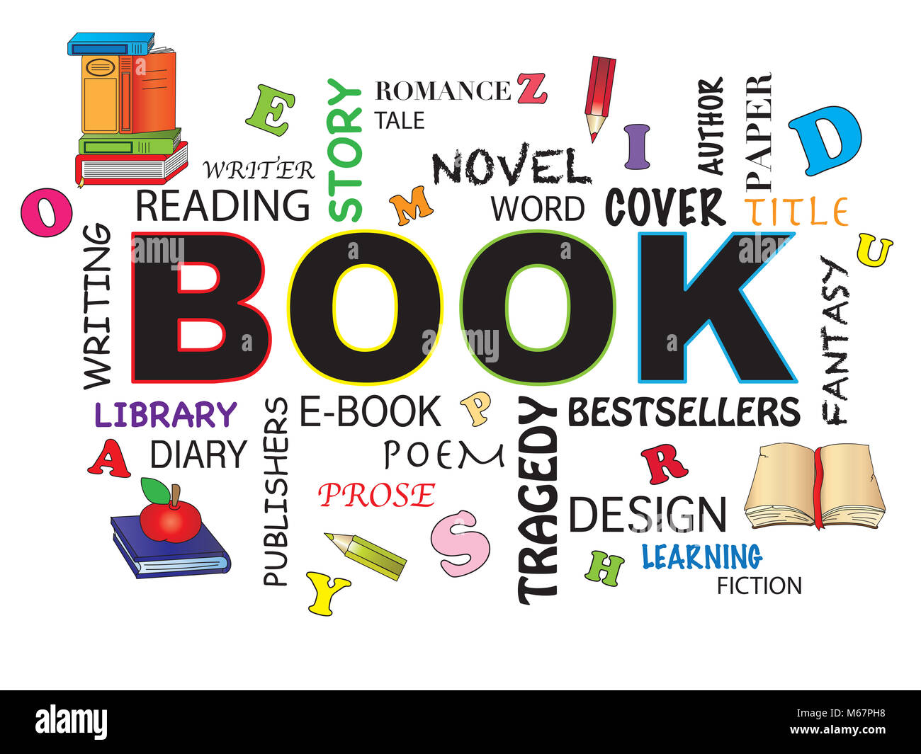 Illustration of book word concept with icons Stock Photo - Alamy