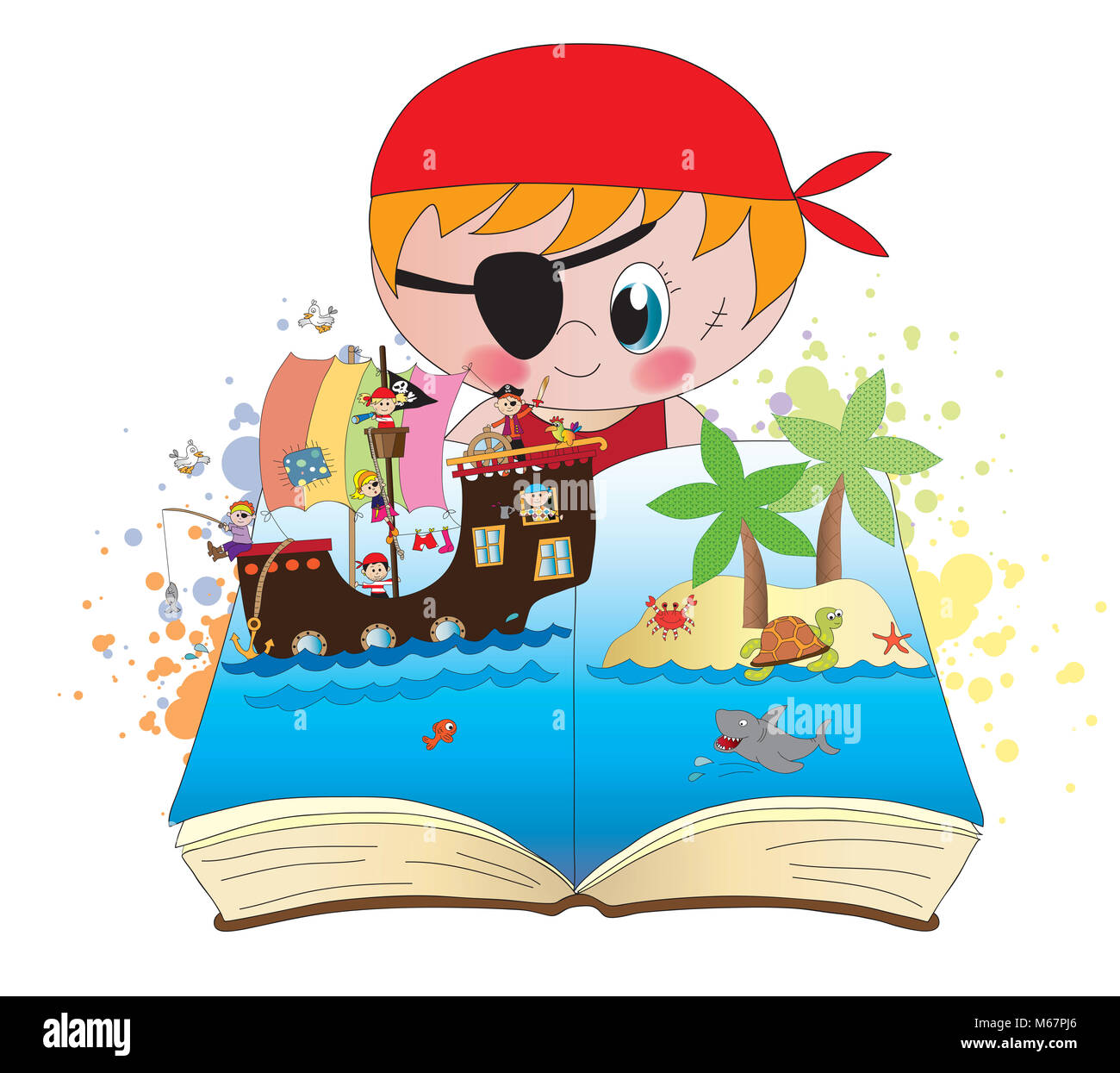 pirate book with happy children Stock Photo - Alamy
