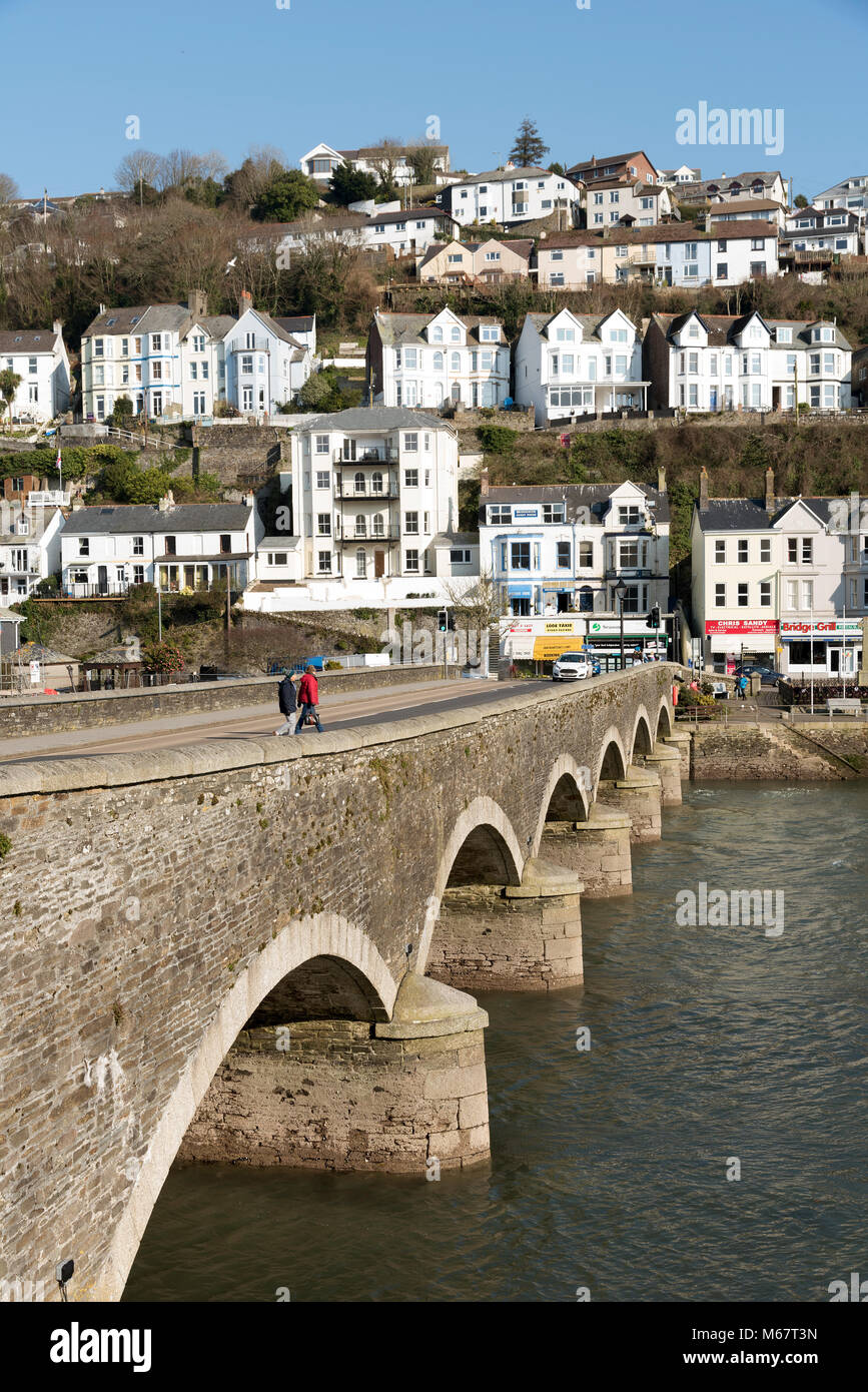 East Looe, Cornwall, England, UK. Bridge over the East Looe river in ...