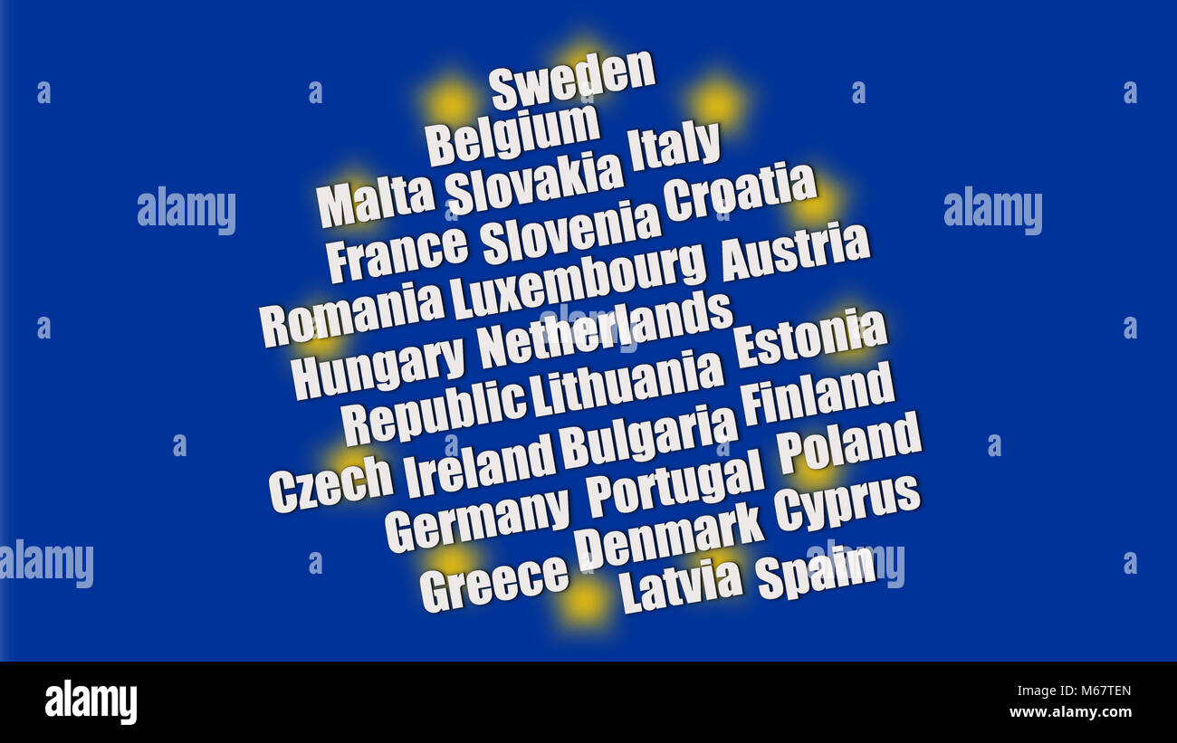 EUROPE Names of european EU States and flag Stock Photo - Alamy
