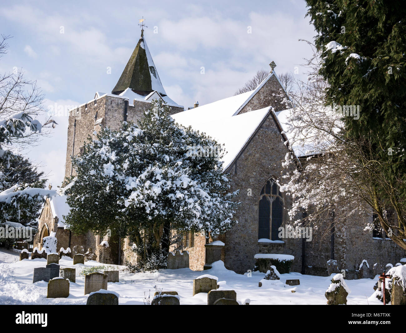 St Nicholas's church, Leeds, Kent winter scenes during 'the beast from ...