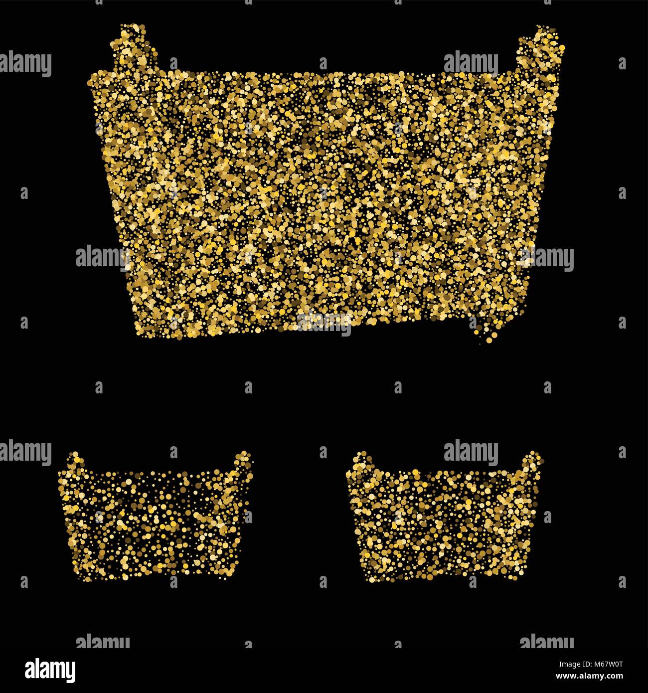 Set of golden confetti stickers on black background. Vector ...