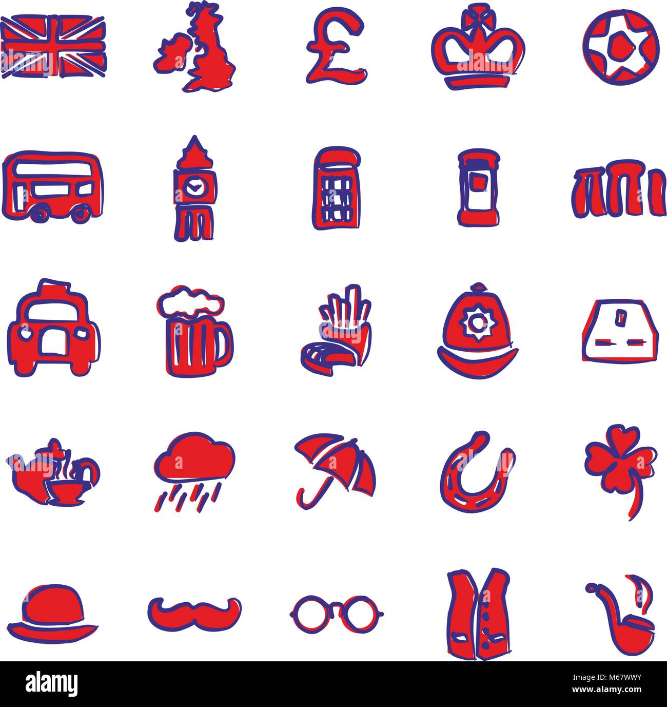 United Kingdom Icons Freehand 2 Color Stock Vector Image & Art - Alamy