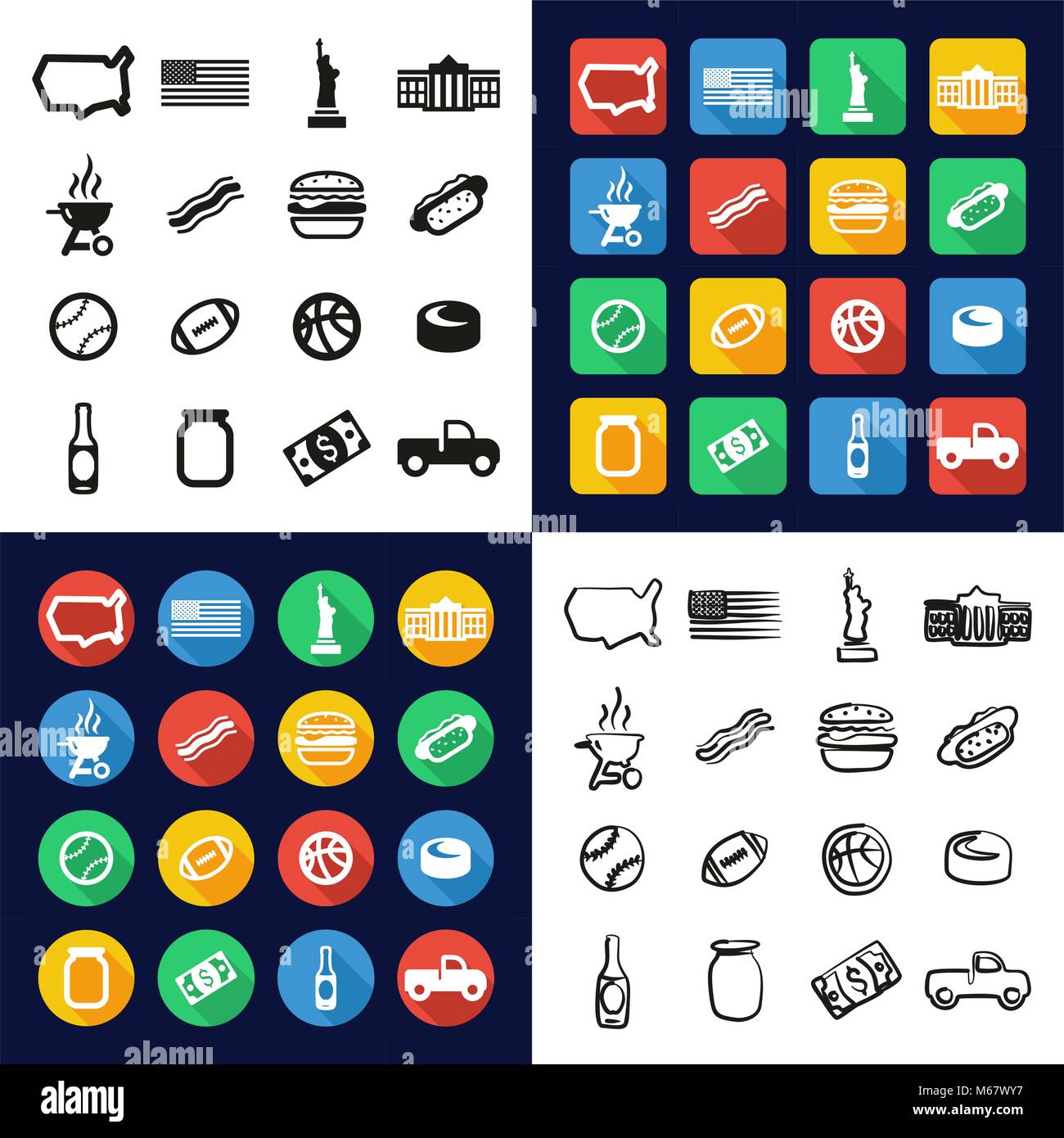 USA All in One Icons Black & White Color Flat Design Freehand Set Stock Vector Image & Art - Alamy