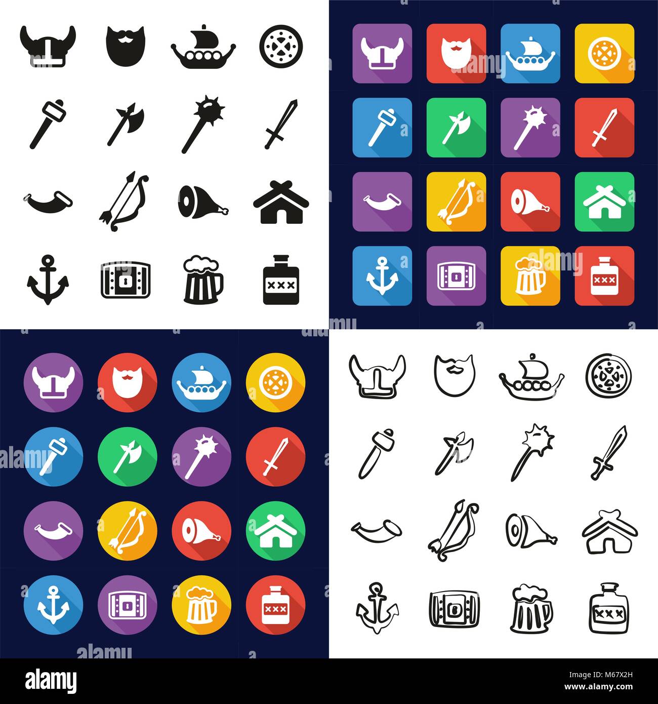 Viking All in One Icons Black & White Color Flat Design Freehand Set Stock Vector Image & Art ...