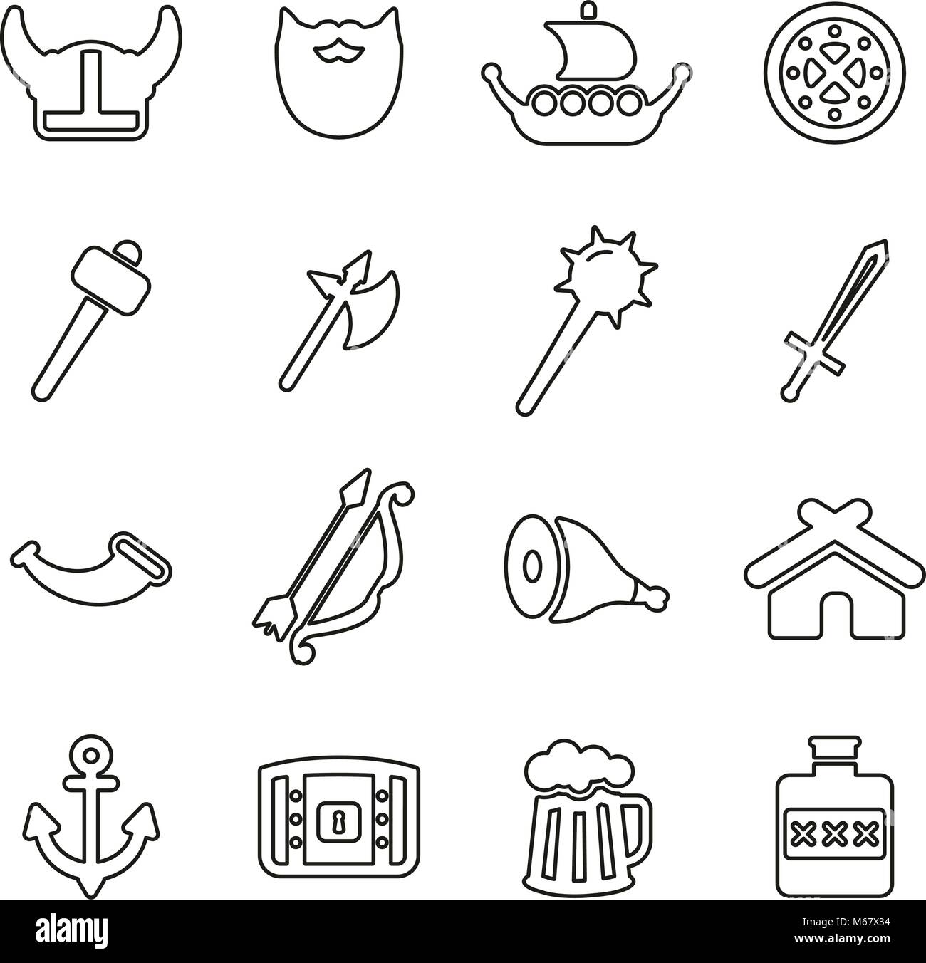 Viking Icons Thin Line Vector Illustration Set Stock Vector Image & Art ...