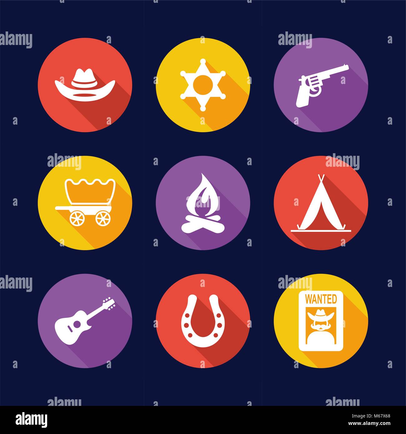 Wild West Icons Flat Design Circle Stock Vector Image & Art - Alamy