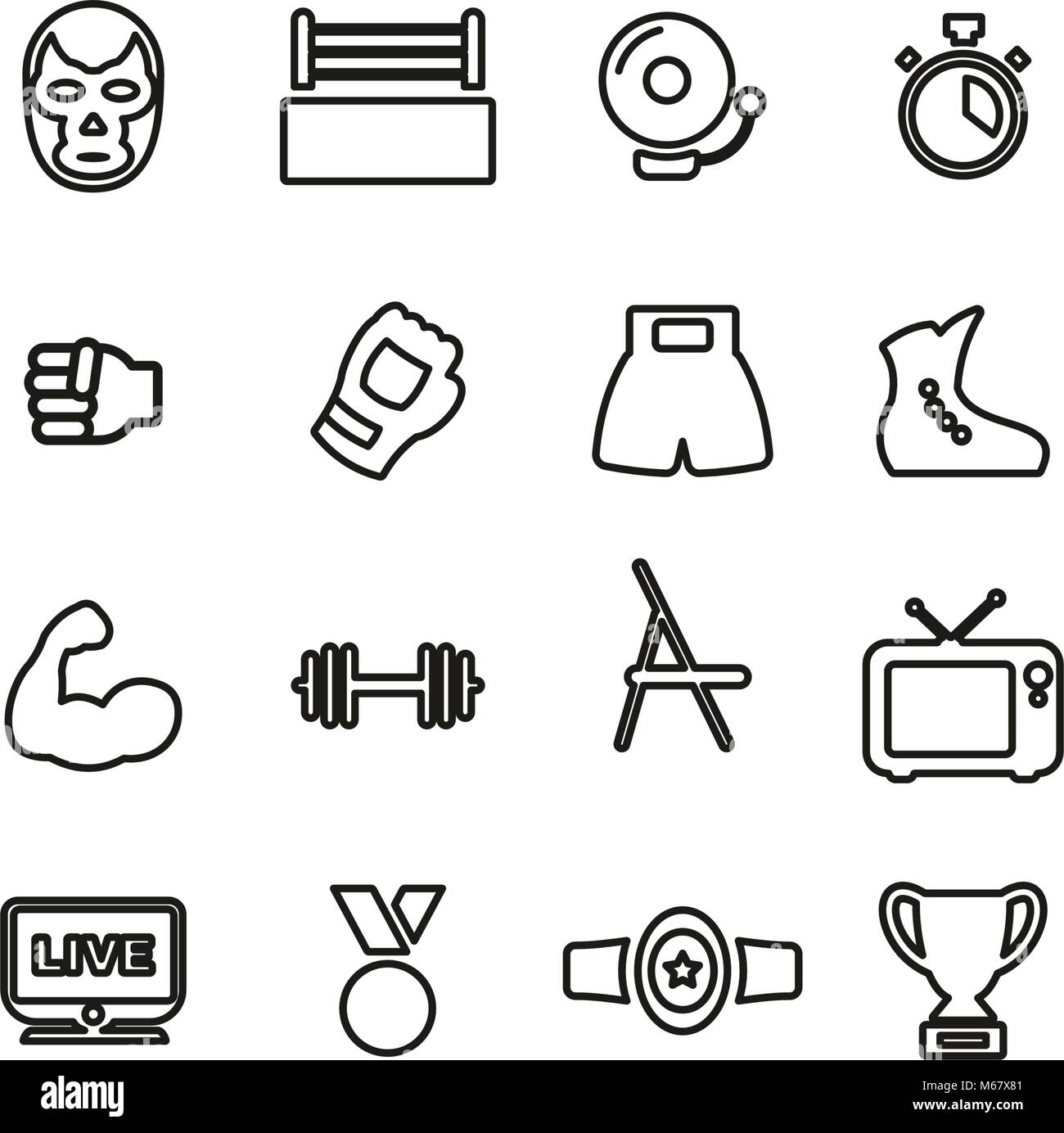 Wrestling Icons Thin Line Vector Illustration Set Stock Vector Image ...