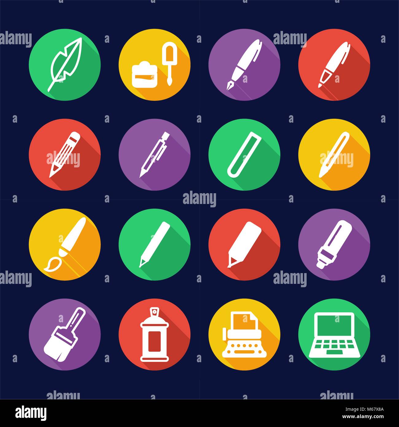 Writing Tools Icons Flat Design Circle Stock Vector Image & Art - Alamy