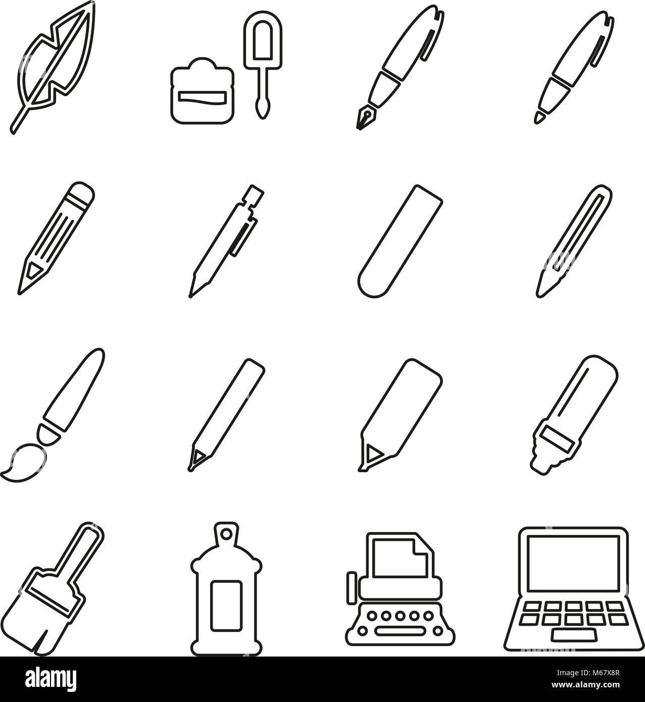 Writing Tools Icons Thin Line Vector Illustration Set Stock Vector ...