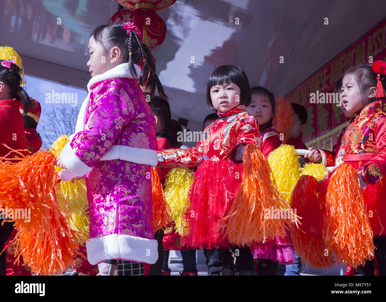 Chinese American children perform at a festival celebrating Chinese New ...