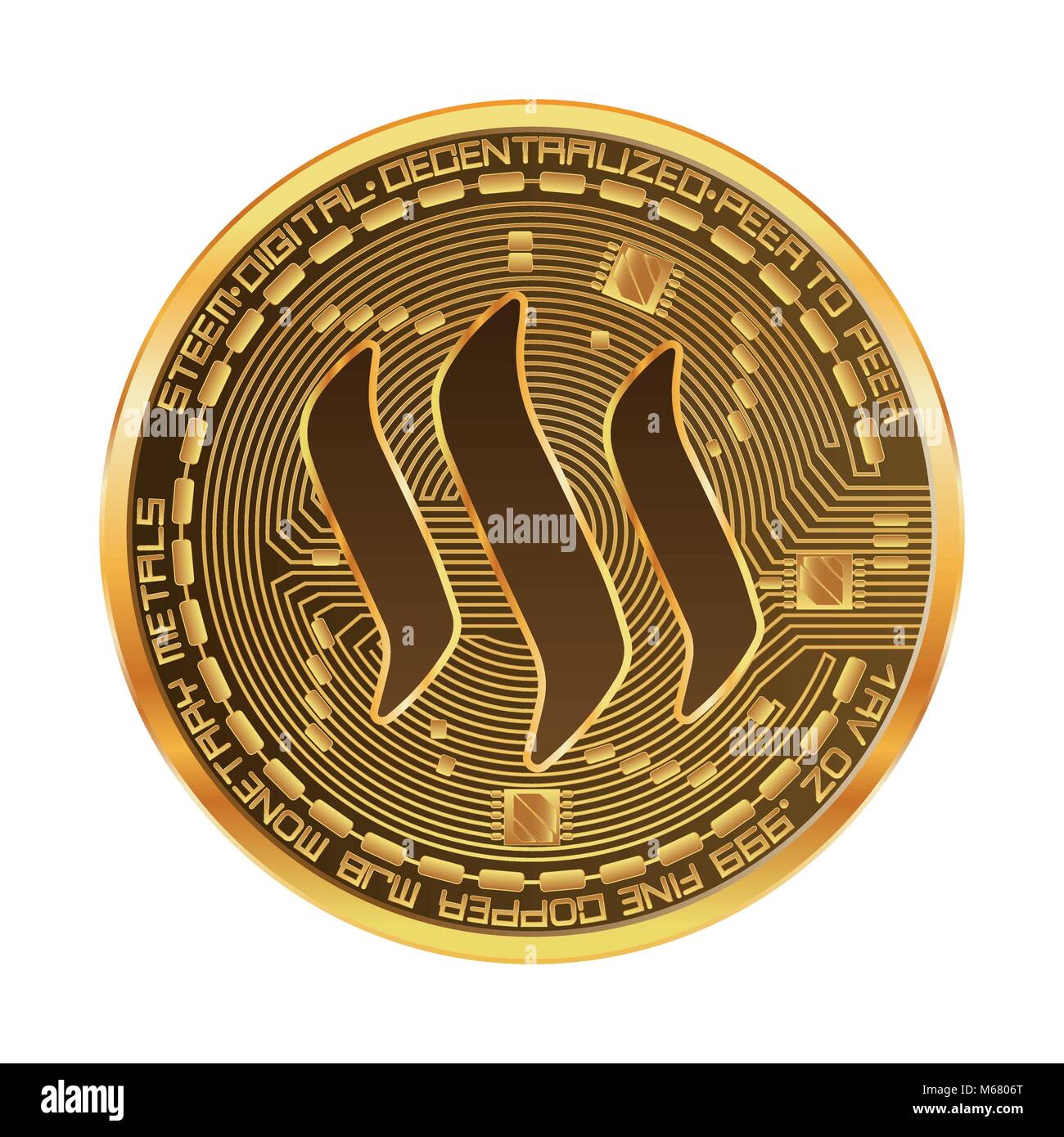 Crypto currency golden coin with steem symbol on obverse isolated on ...