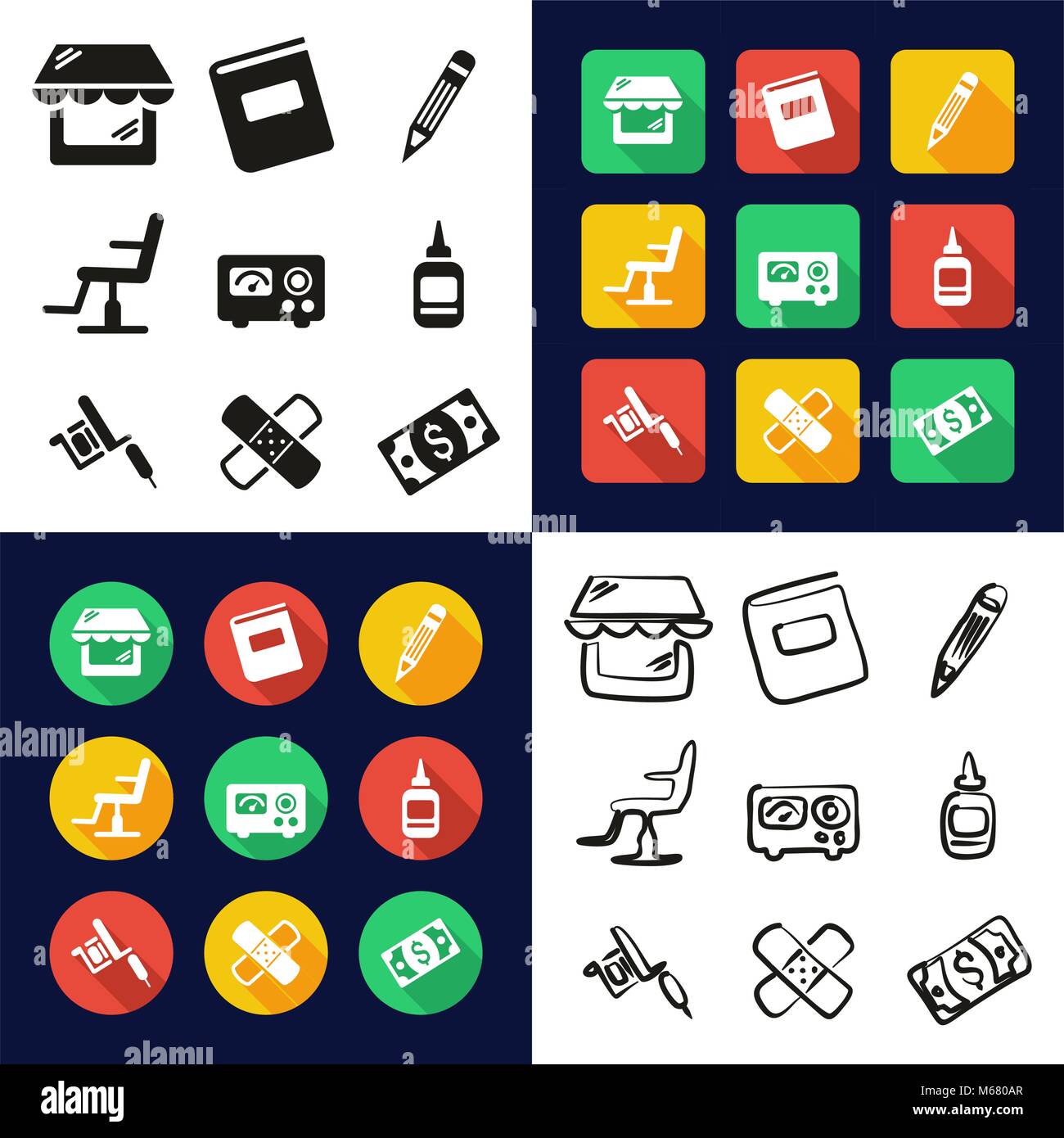 Tattoo All in One Icons Black & White Color Flat Design Freehand Set Stock Vector Image & Art ...