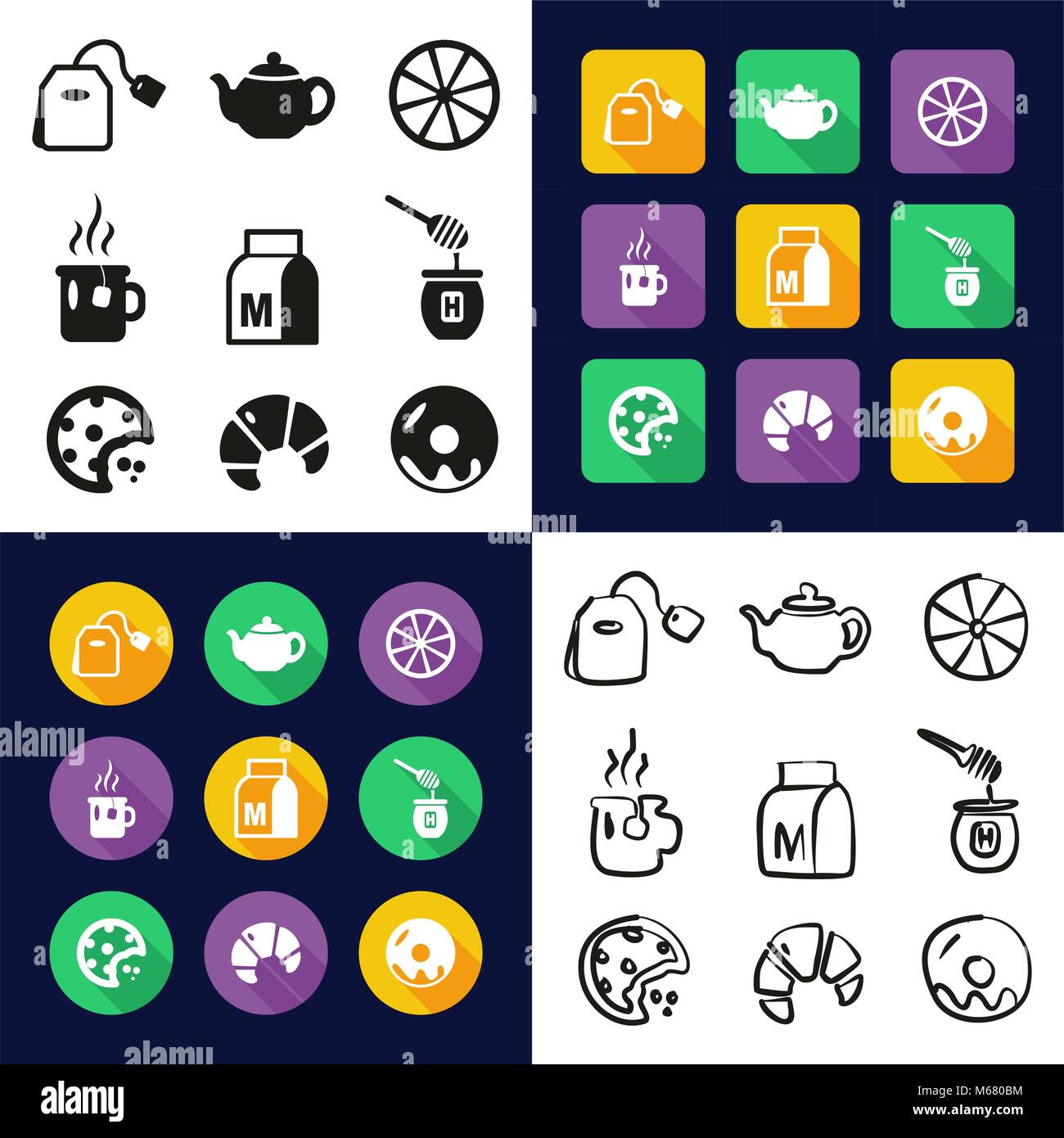 Tea All in One Icons Black & White Color Flat Design Freehand Set Stock Vector Image & Art - Alamy