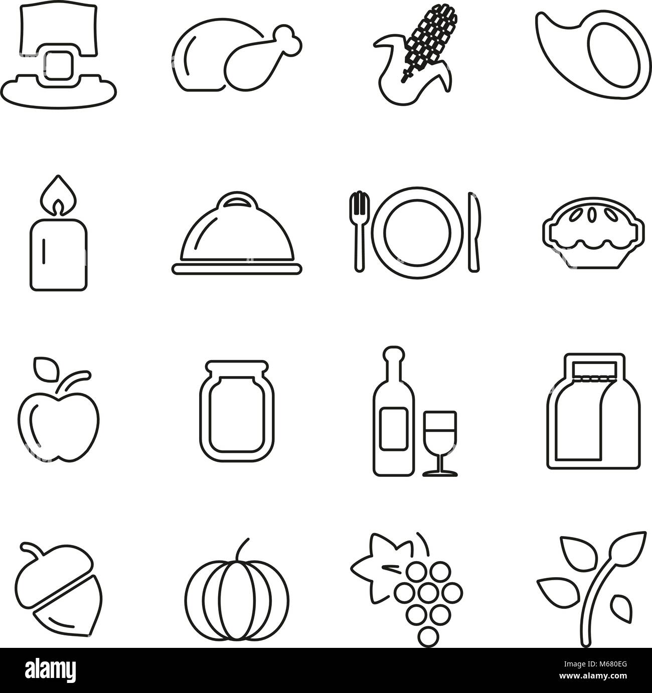 Thanksgiving or Family Holiday Dinner Icons Thin Line Vector ...