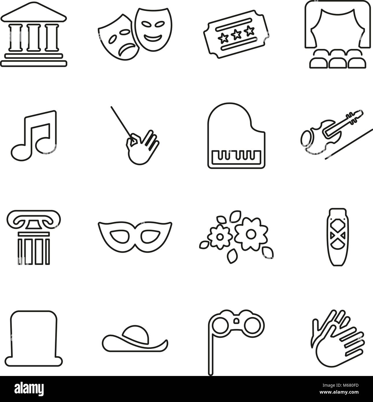 Theater or Opera Icons Thin Line Vector Illustration Set Stock Vector ...