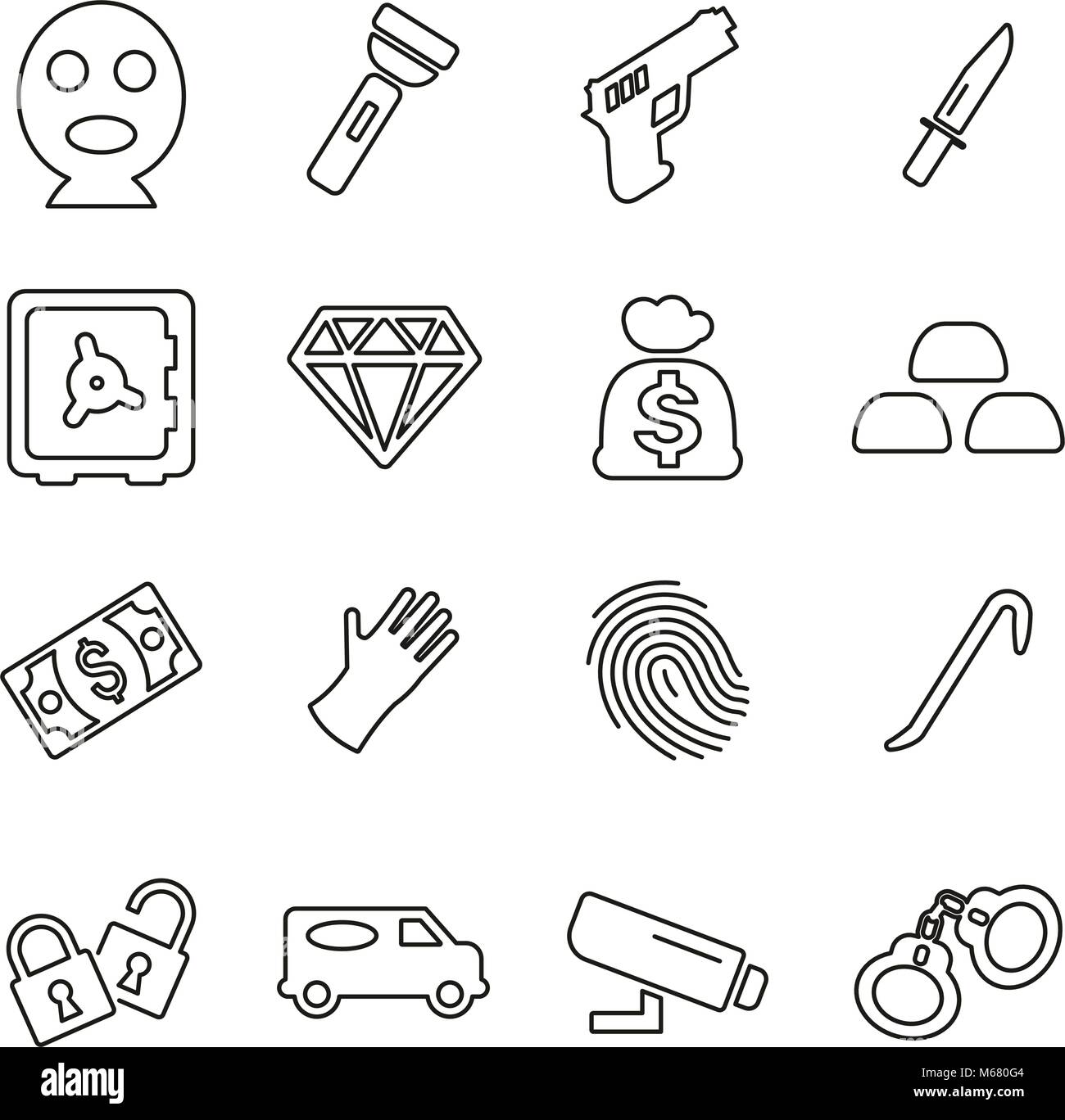 Thief or Robber or Crook or Burglar Icons Thin Line Vector Illustration ...